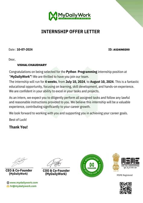 Vishal Chaudhary On Linkedin Internship Pythonprogramming Excited