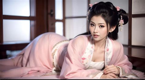 Arafed Asian Woman In Pink Dress Laying On Bed With A Knife Seaart Ai