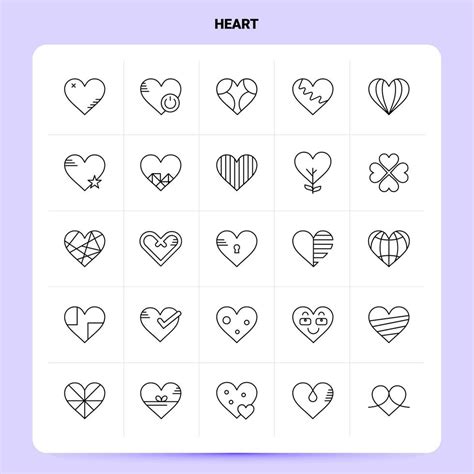 Outline 25 Heart Icon Set Vector Line Style Design Black Icons Set