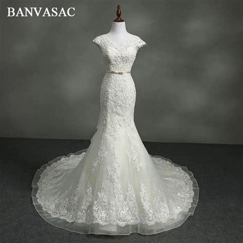 BANVASAC 2018 Vintage O Neck Lace Appliques Mermaid Real Photos Wedding
