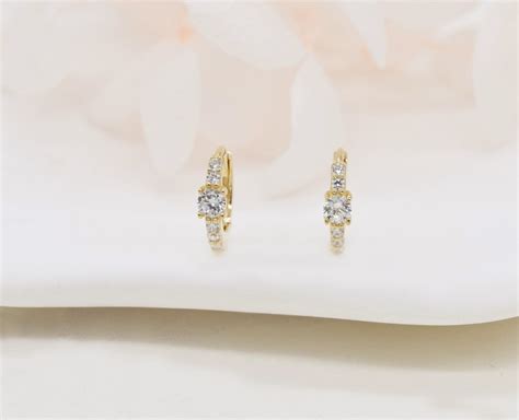 14k Solid Gold Diamond Small Hoop Earring Solid Gold Cartilage