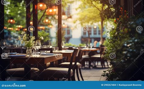 restaurant ambient with blurred background view outside windows stock