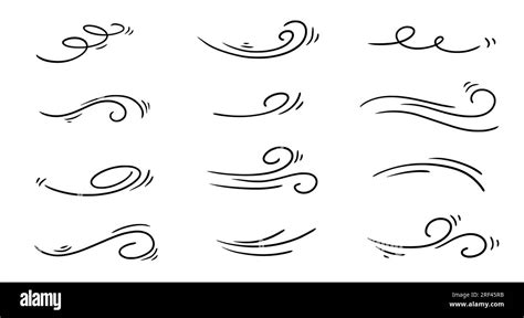 Doodle Wind Line Sketch Set Hand Drawn Doodle Wind Motion Air Blow