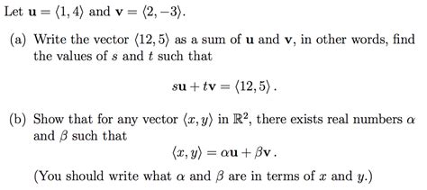 solved let u 〈1 4 and v 2 3 a write the vector 12 5