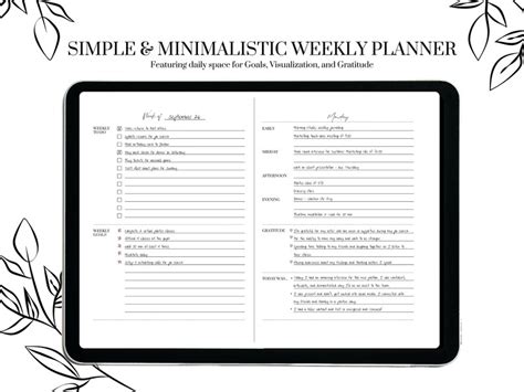 Simple Minimalistic Weekly Planner With Goals Gratitude Etsy
