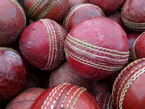 A Collection Of Red Leather Cricket Balls Stock Image Image Of