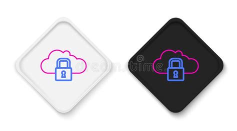 Line Cloud Computing Lock Icon Isolated On White Background Security Safety Protection