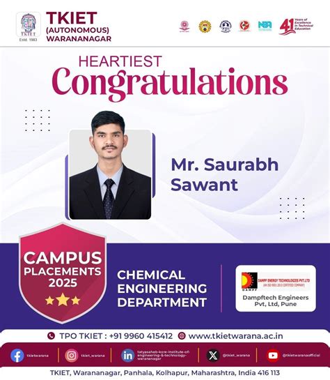 Tkietautonomous Warananagar On Linkedin Campusplacements2025 Tkiet