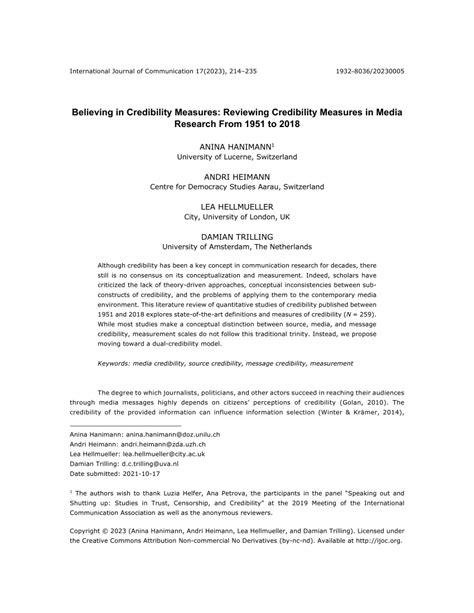 PDF Believing In Credibility Measures Reviewing Credibility Measures In Media Research From