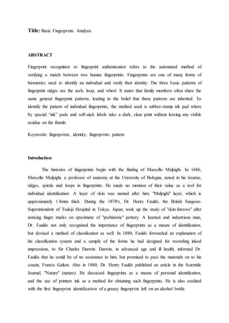 Fingerprint Classification Rules Ppt