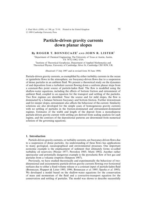 Pdf Particle Driven Gravity Currents Down Planar Slopes