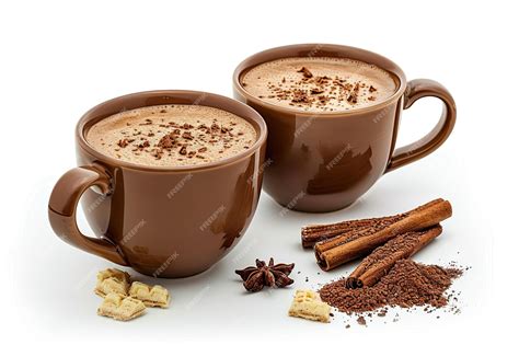 Two Cups Of Hot Chocolate Or Cocoa Drink Isolated On White Premium Ai