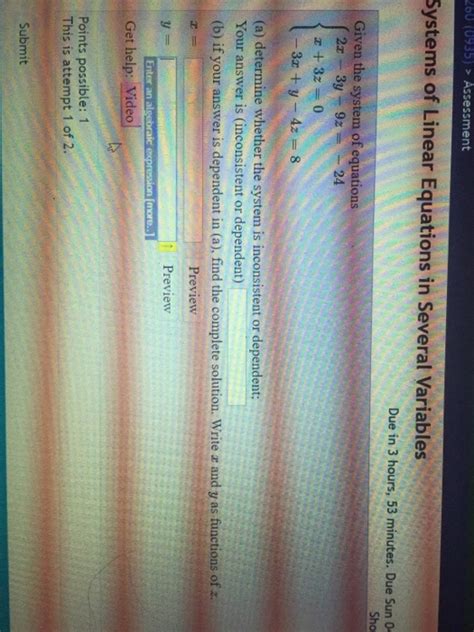 Solved Given The System Of Equations {2x 3y 9z 24 X