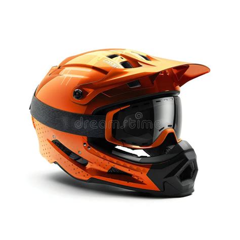 Orange Motorcycle Helmet On A White Background Rendering Side View