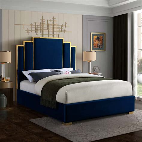 Harlen Velvet Bed Frame In Navy Blue Color From Aed 1449 Atoz Furniture
