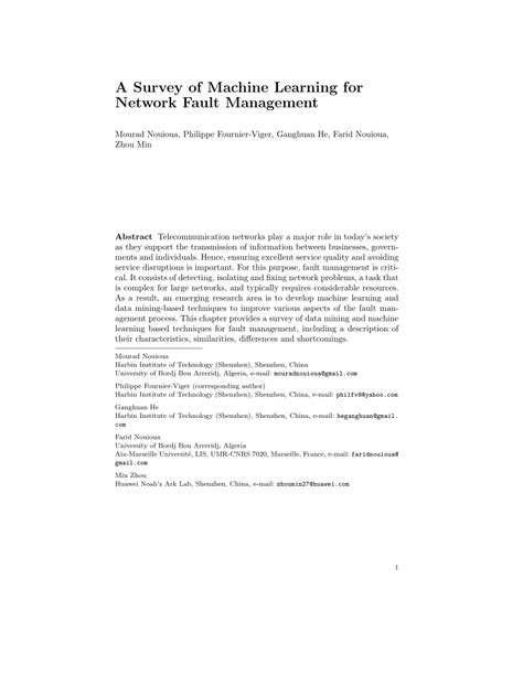 Pdf A Survey Of Machine Learning For Network Fault Management