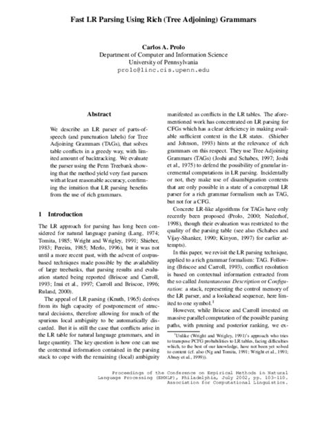 Pdf Fast Lr Parsing Using Rich Tree Adjoining Grammars