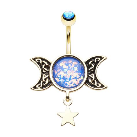 Wildklass Double Moon Star Dangle Belly Button Ring Wildklass Jewelry