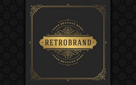 빈티지 로고 우아한 꽃이 피는 라인 아트 우아한 장식 빅토리아 스타일 터 템플릿 디자인 프리미엄 벡터