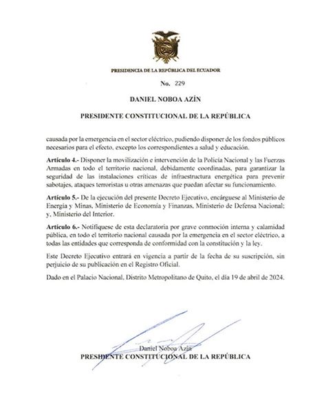 Decreto 229 Se Decreta Estado De Excepción Por Grave Conmoción