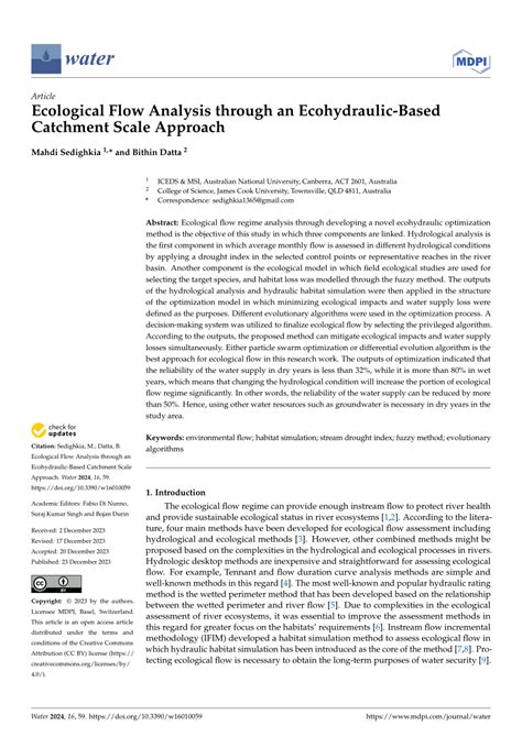 Pdf Ecological Flow Analysis Through An Ecohydraulic Based Catchment