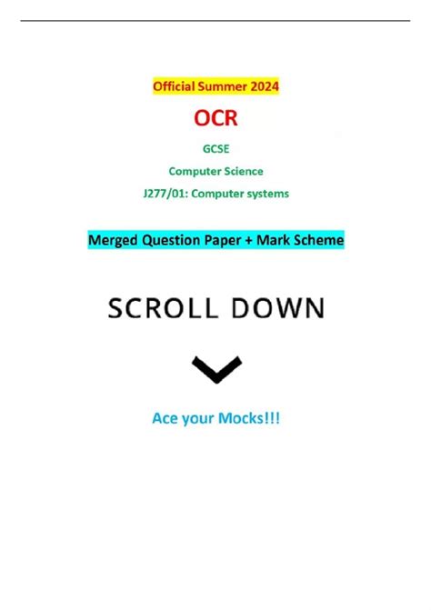 Official Summer 2024 OCR GCSE Computer Science J277/01: Computer systems Merged Question Paper ...