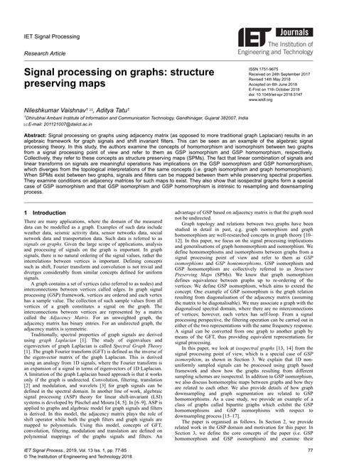 Pdf Signal Processing On Graphs Structure Preserving Maps