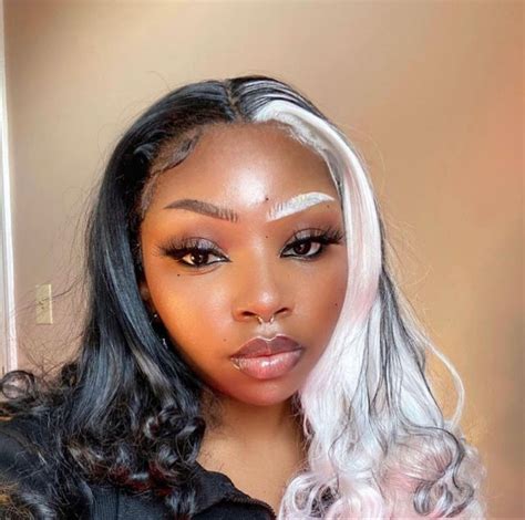 Half Black And White Split Dye Hair Split Dyed Hair Hair Inspiration