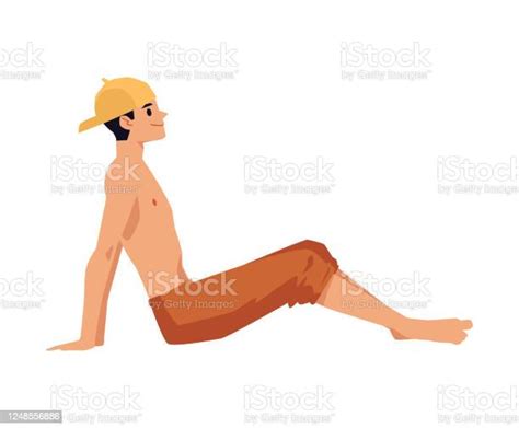 반바지와 모자 일광욕 플랫 벡터 일러스트레이션의 남자 캐릭터 귀여운에 대한 스톡 벡터 아트 및 기타 이미지 귀여운 남성