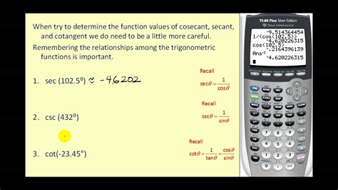 Determining Trigonometric Function Values On The Calculator Youtube