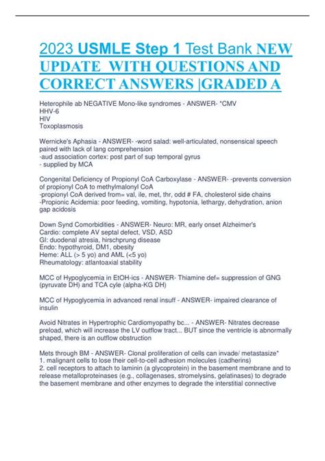 2023 Usmle Step 1 Test Bank New Update With Questions And Correct Answers Graded A 2023 Usmle