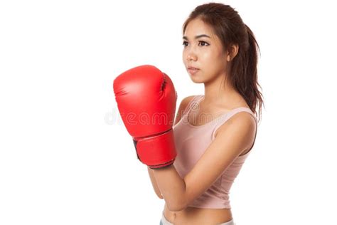 Asian Slim Girl With Red Boxing Glove Stock Image Image Of Cute