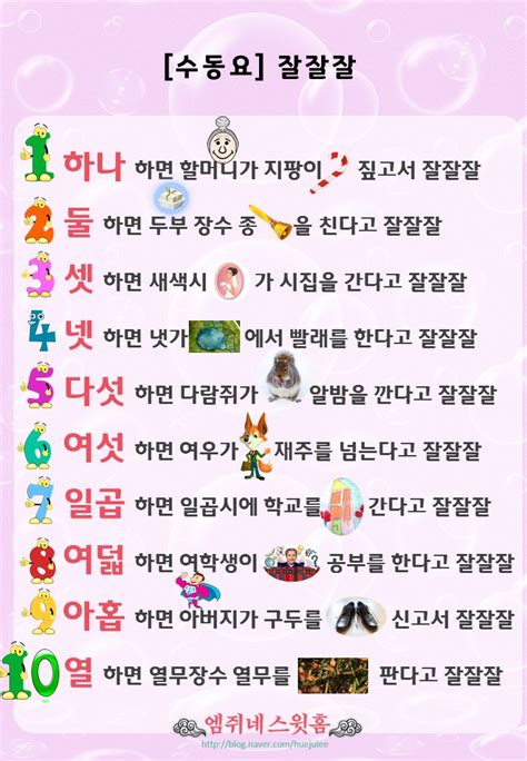 수동요 잘잘잘 ~ 1부터 10까지 재미나게 숫자를 배우는 어린이 동요 포스터 가사 네이버 블로그