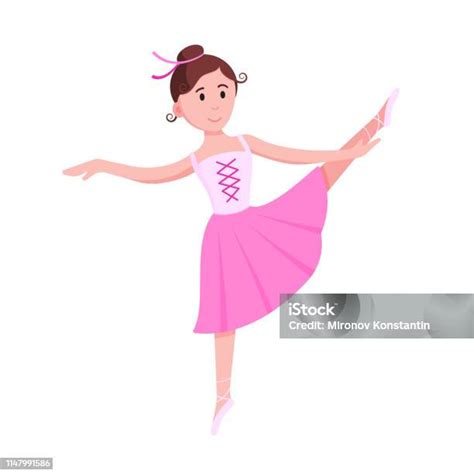흰색 배경에 고립 된 포즈 평면 스타일의 디자인 벡터 일러스트 레이 션에 서 있는 투투와 포인트 신발을 입고 젊은 아름 다운