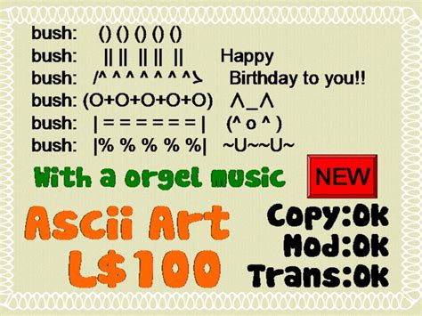 Second Life Marketplace Ascii Art Happy Birthday To You