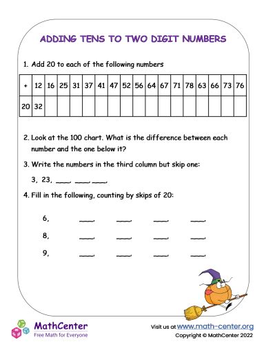 First Grade Worksheets Two Digit Mental Addition Math Center