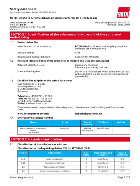 Fillable Online 10 Formalin Safety Data Sheet Fax Email Print Pdffiller