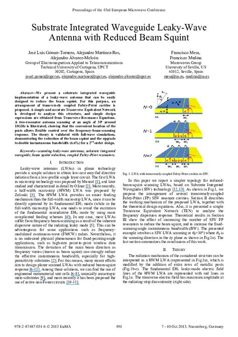 Pdf Substrate Integrated Waveguide Leaky Wave Antenna With Reduced
