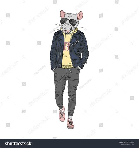 Humanized Rat Man Hipster Dressed Modern Stock Vector Royalty Free