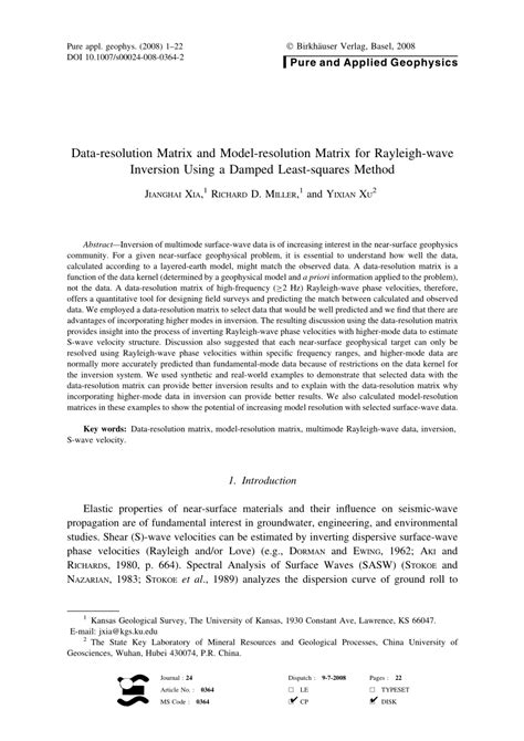 Pdf Data Resolution Matrix And Model Resolution Matrix Of Rayleigh