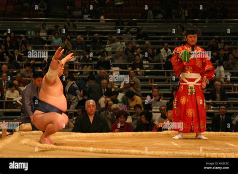 The Victory Ceremony For A Sumo Wrestler After Winning His Fight At The