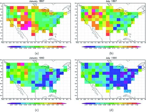 Spatial Distribution Of The Sample Error Variances 8c 2 Of The Ushcn Download Scientific