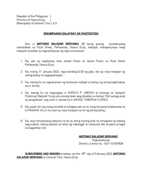 Sinumpaang Salaysay 1 Grave Oral Pdf