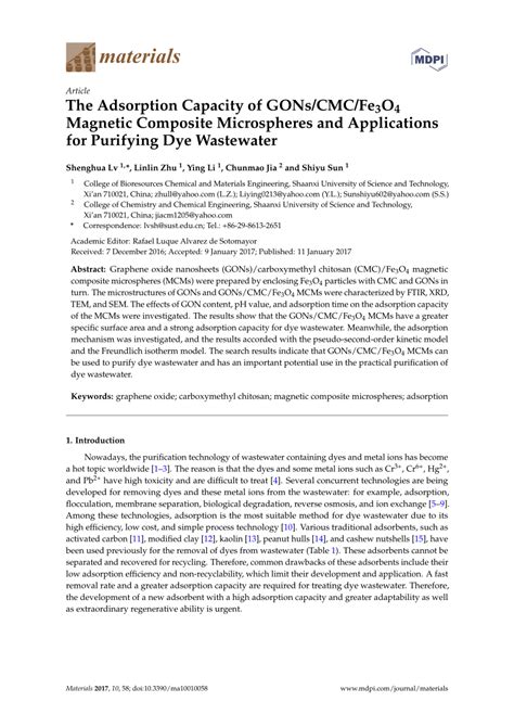 Pdf The Adsorption Capacity Of Gonscmcfe3o4 Magnetic Composite Microspheres And Applications