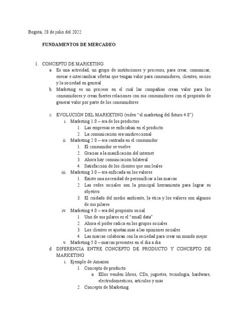 Apuntes De Clase Fundamentos De Mercadeo Pdf Marketing