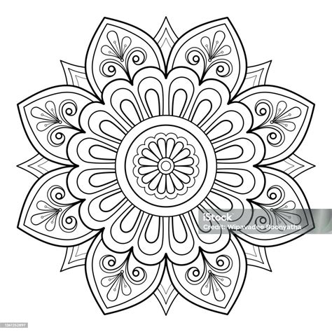 벡터 추상 만다라 패턴 벽에 예술 색칠 공부 레이스 패턴 문신 벽지 페인트 셔츠와 타일 스티커 디자인 민족 동양 스타일의 장식 원 장식 디자인 0명에 대한 스톡 벡터 아트