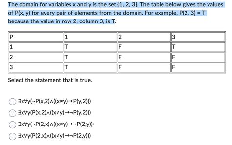 Solved The Domain For Variables X And Y Is The Set 123