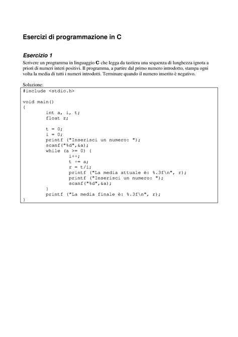 Eserciziaggiuntivi Esercizi In C Esercizi Di Programmazione In C Esercizio Scrivere Un