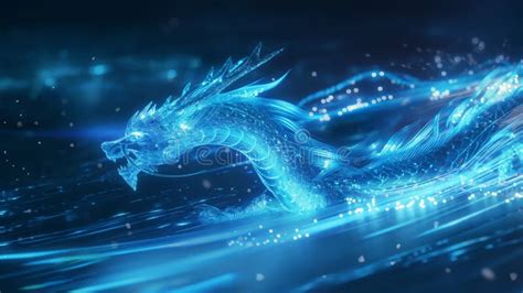 Glowing Blue Dragon In A Mystical Digital Realm Stock Image Image Of
