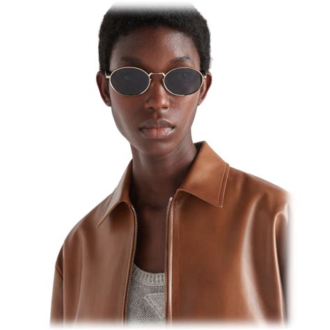 Prada Prada Logo Oval Sunglasses Pale Gold Graphite Prada